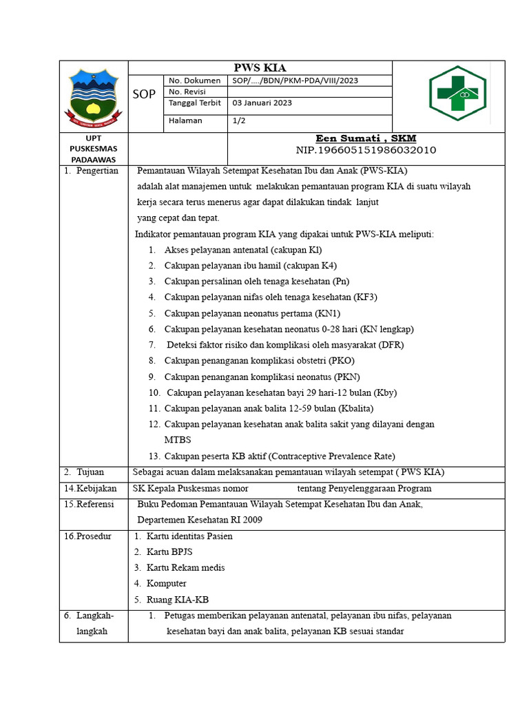 Sop Pws Kia 2023 | PDF