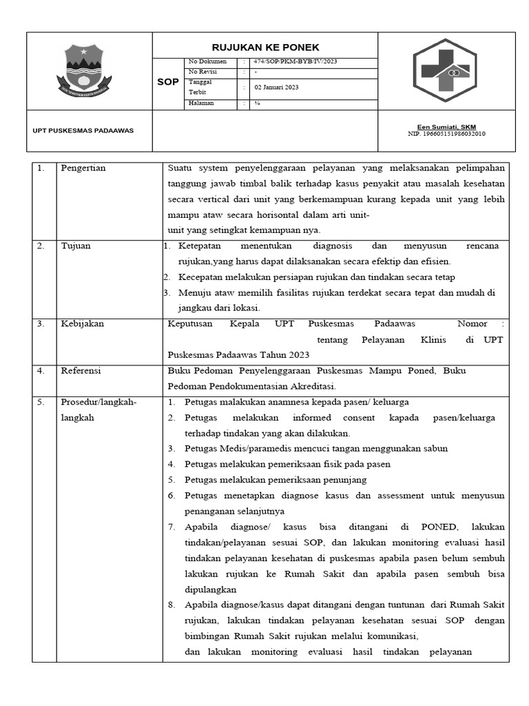 Sop Rujukan Ke Ponek 2023 | PDF