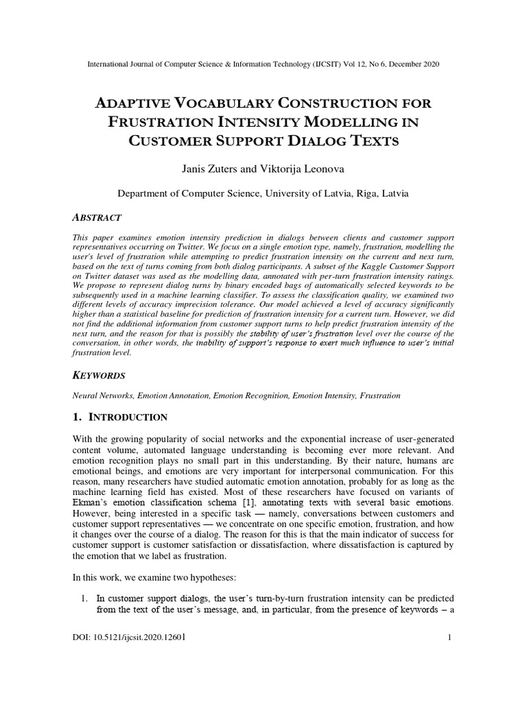 Adaptive Vocabulary Construction For Frustration Intensity Modelling in Customer Support Dialog ...