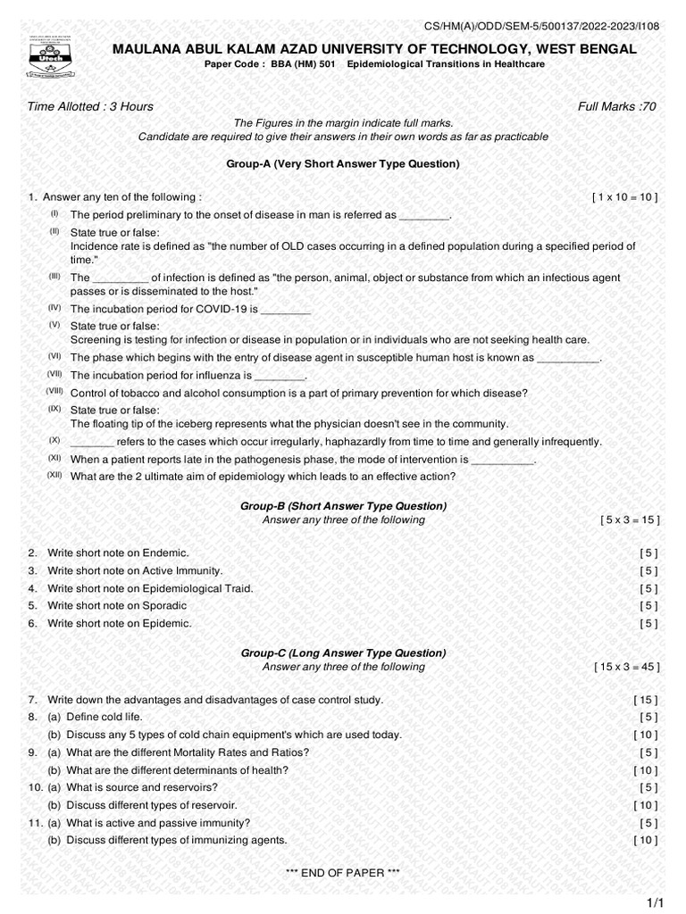 Epidemiological Transitions Exam Paper | PDF | Infection | Epidemiology