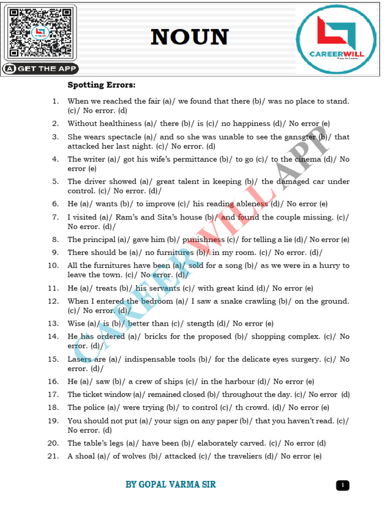 Noun Spotting Errors (Set-1) | PDF