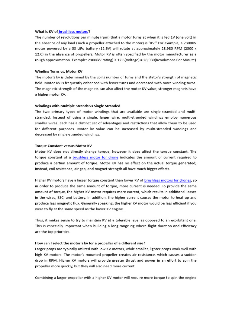 What Is KV of Brushless Motor | PDF | Electric Motor | Volt