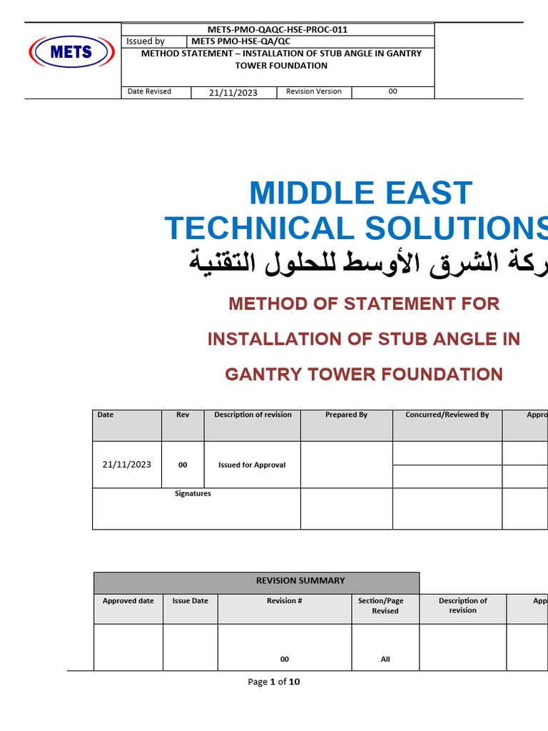 11- Method of Statement for Stub Angle Installation | PDF | Crane ...