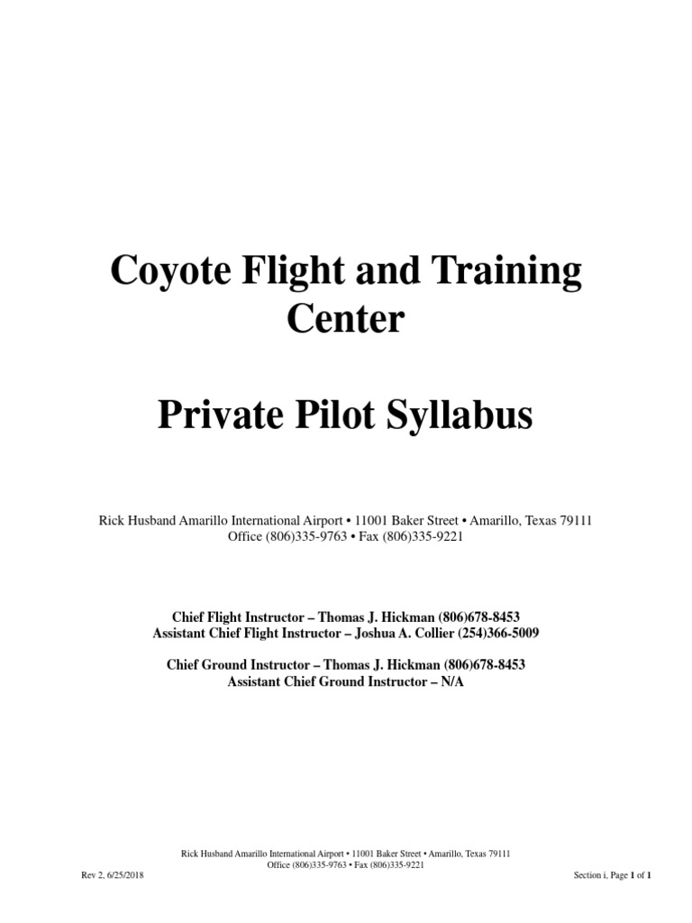 Private Pilot Syllabus (Part 141) | PDF | Flight Instructor | Airport