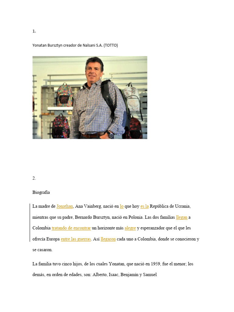 Yonatan Bursztyn Creador de Nalsani S.A. (TOTTO) | PDF | Marca | Bogotá