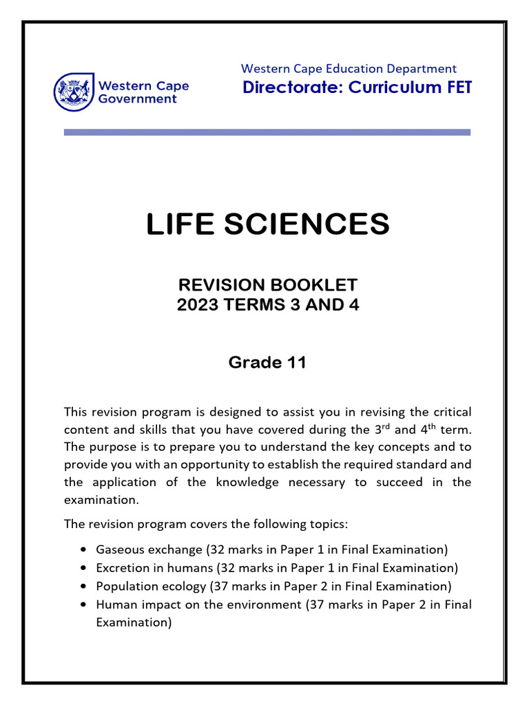 Grade 11 Life Sciences Revision Material Term 3 and 4 - 2023 | Download Free PDF | Kidney | Lung