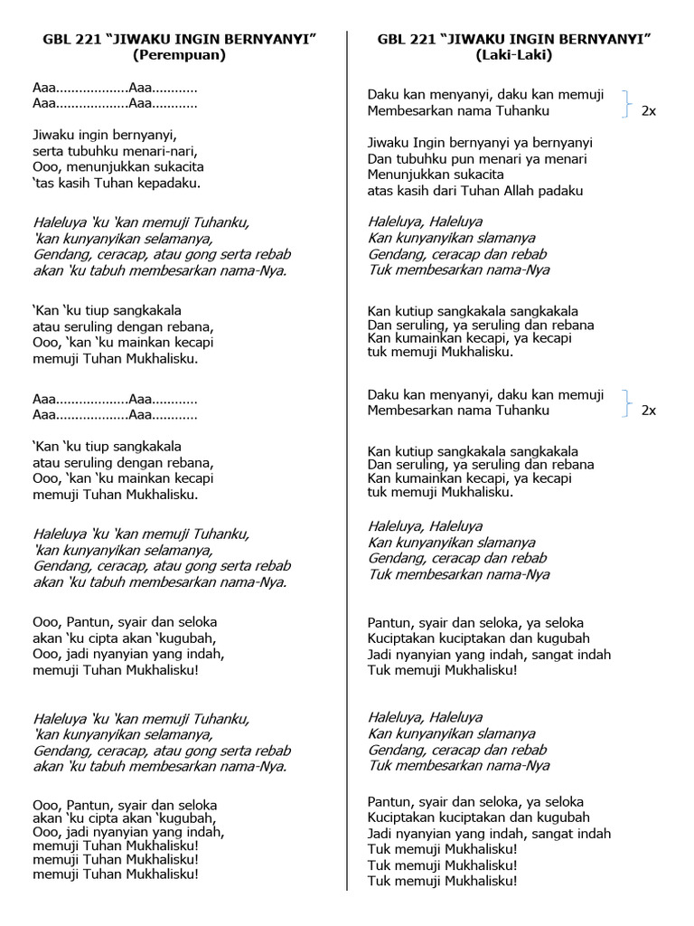 GBL 221 Jiwaku Ingin Bernyanyi Arbab | PDF | Seni & Disiplin Bahasa