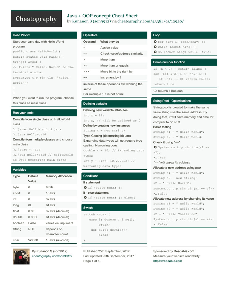 Oops Java Cheatsheet 2023 | PDF | Class (Computer Programming) | Method ... Oops Java Cheatsheet 2023 | PDF | Class (Computer Programming) | Method ...