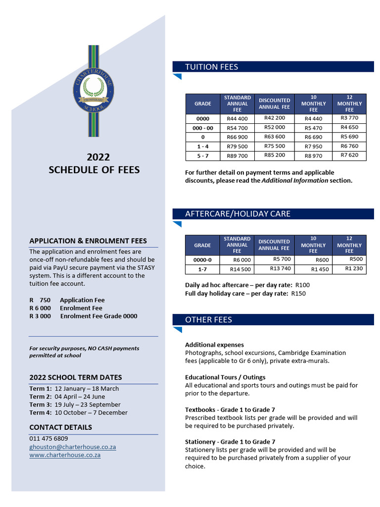 Charterhouse 2022 Fee Schedule 2 (2) FT | PDF | Payments | Banking