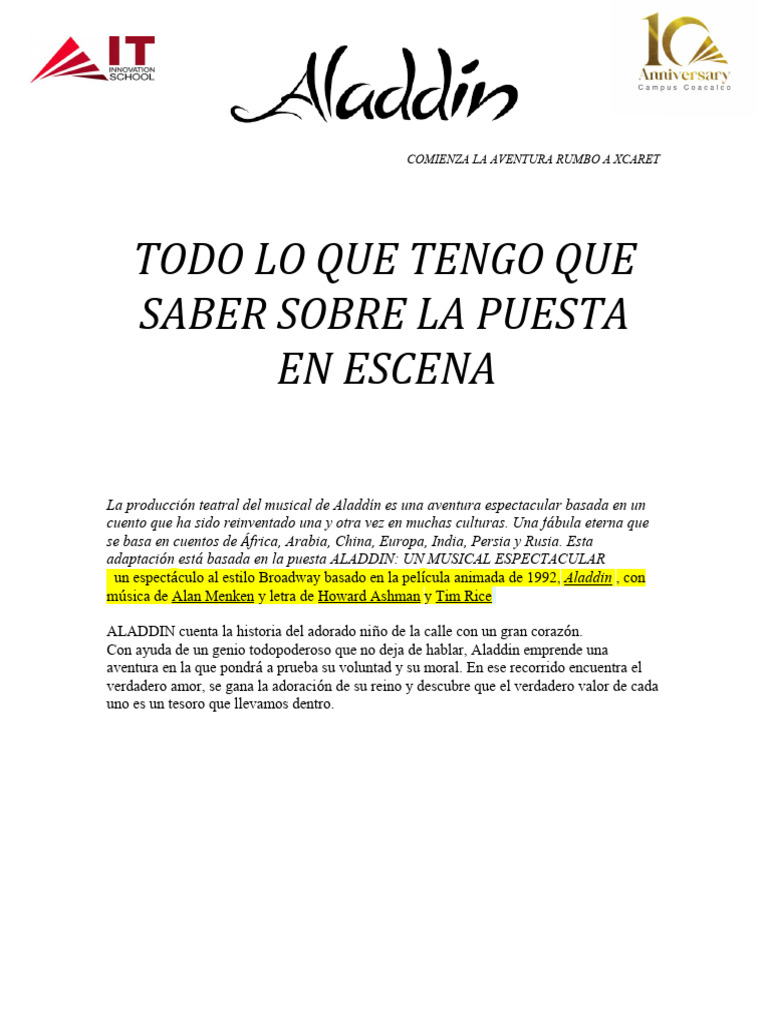 Hojas de Casting Aladdin | PDF