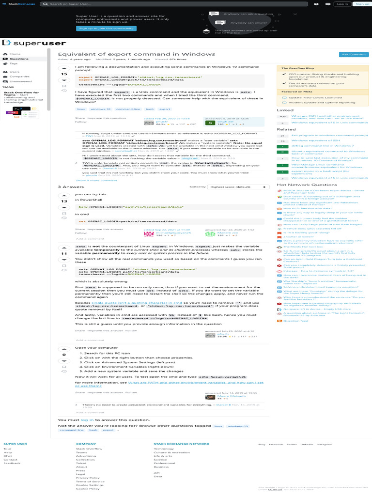 Linux - Equivalent of Export Command in Windows - Super User | PDF ... Linux - Equivalent of Export Command in Windows - Super User | PDF ...