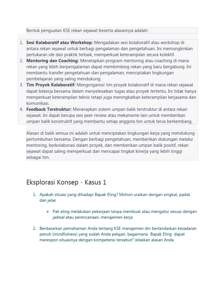 Bentuk Penguatan KSE Rekan Sejawat Beserta Alasannya Adalah | PDF
