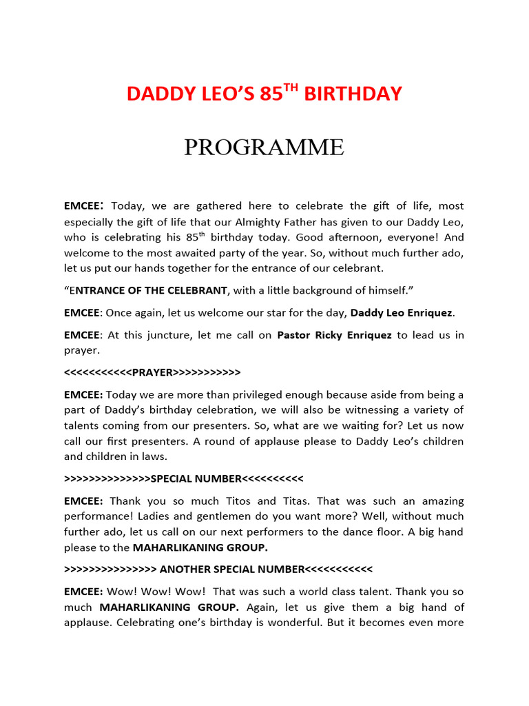 Emcee Script For Dadddy's Birthday | PDF | Traditions | Observances