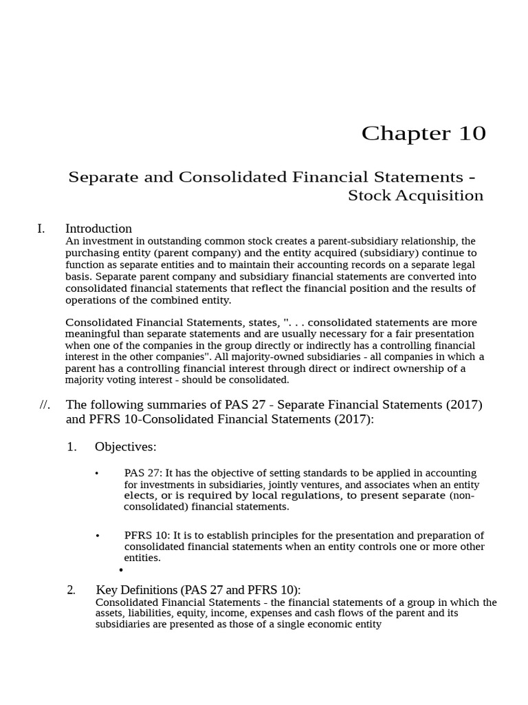 Separate and Consolidated Financial Statements Stock Acquisition | PDF ...