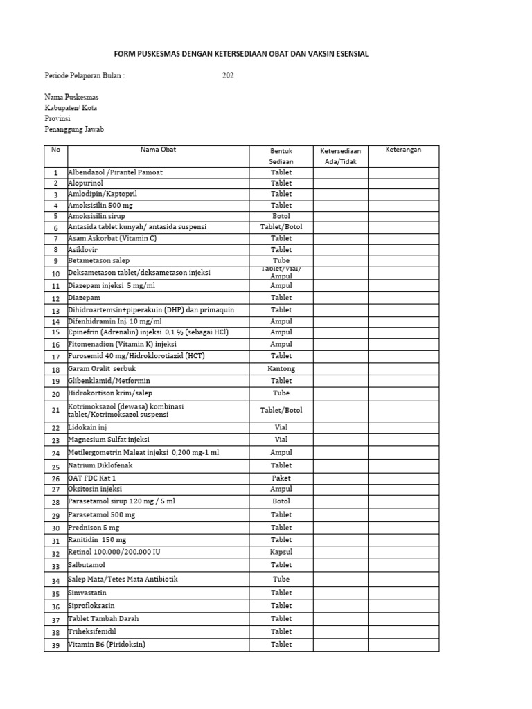 Form Ketersediaan & Permintaan Obat | PDF