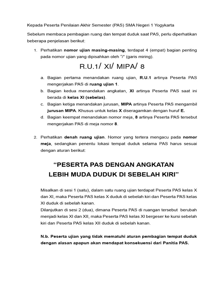 Pembagian Ruangan Dan Denah PAS | PDF