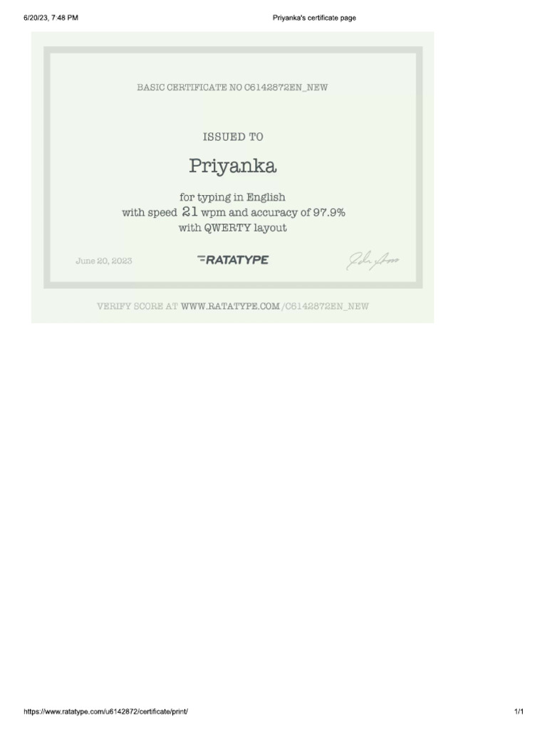 Typing Certificate | PDF