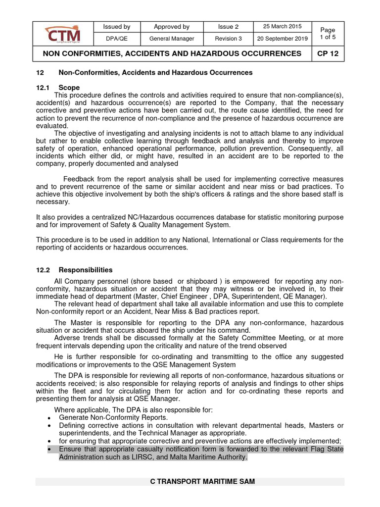 CP12 Non Conformities Issue2 | PDF | Business | Safety