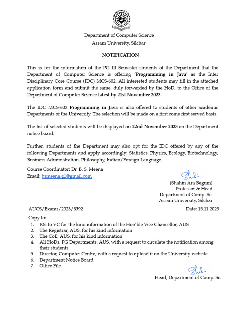 CS IDC MCS-602 Programming in Java 2023 | PDF | Computing