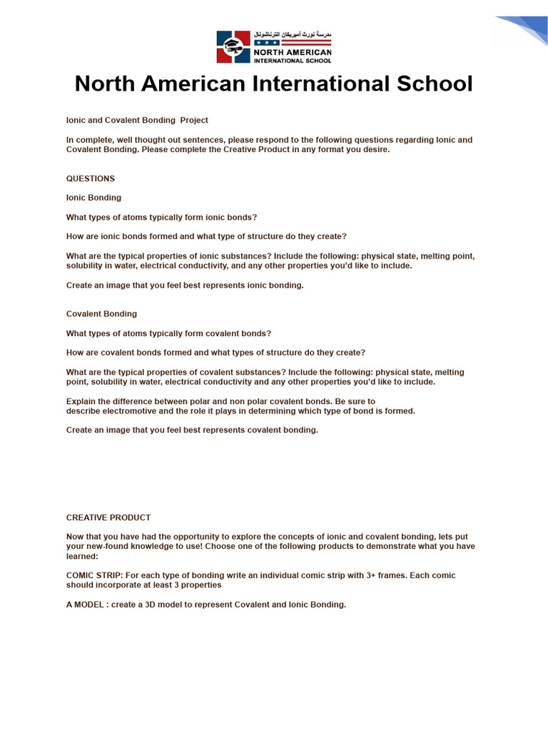 Ionic and Covalent Bonding Project Guide | PDF | Chemical Bond ...
