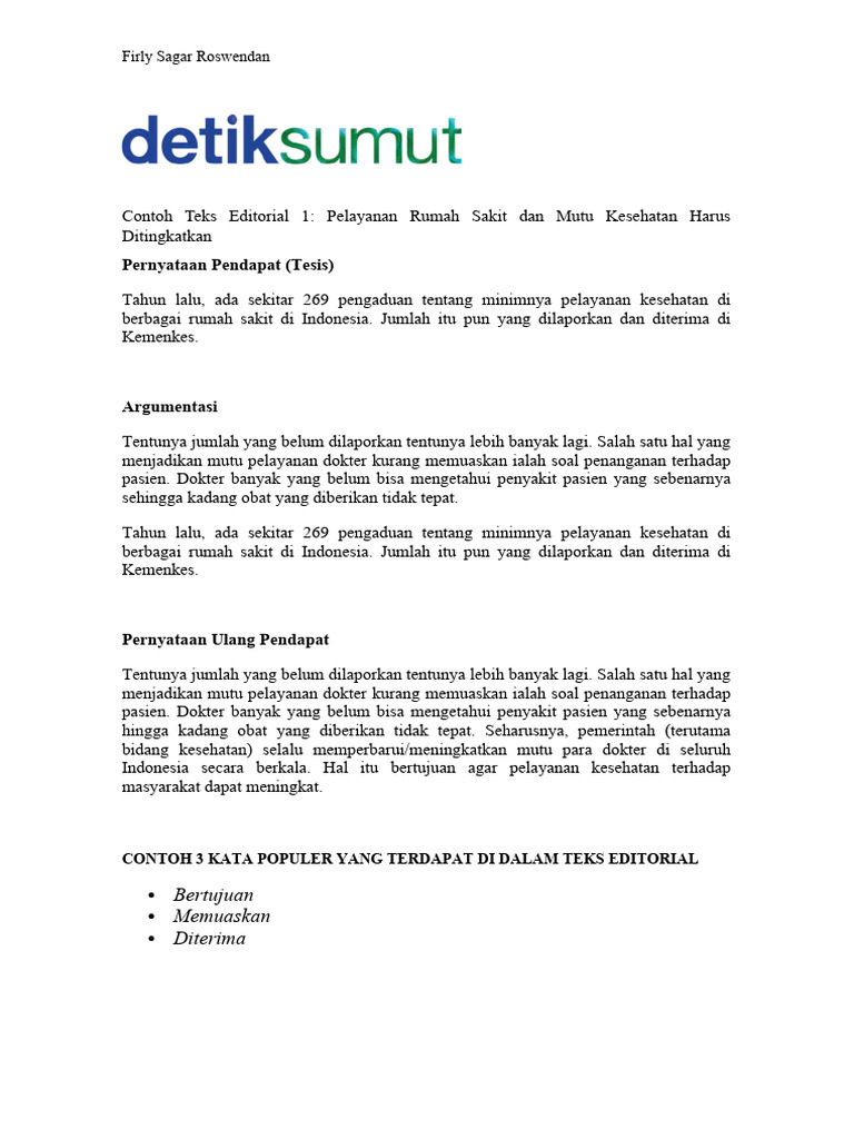 Contoh Teks Editorial Firly Xii TP | PDF