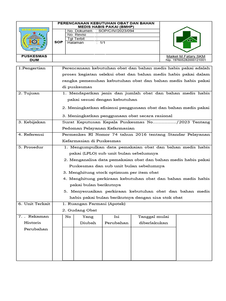 3.10.1.1 Sop Perencanaan Kebutuhan Obat Dan BMHP | PDF