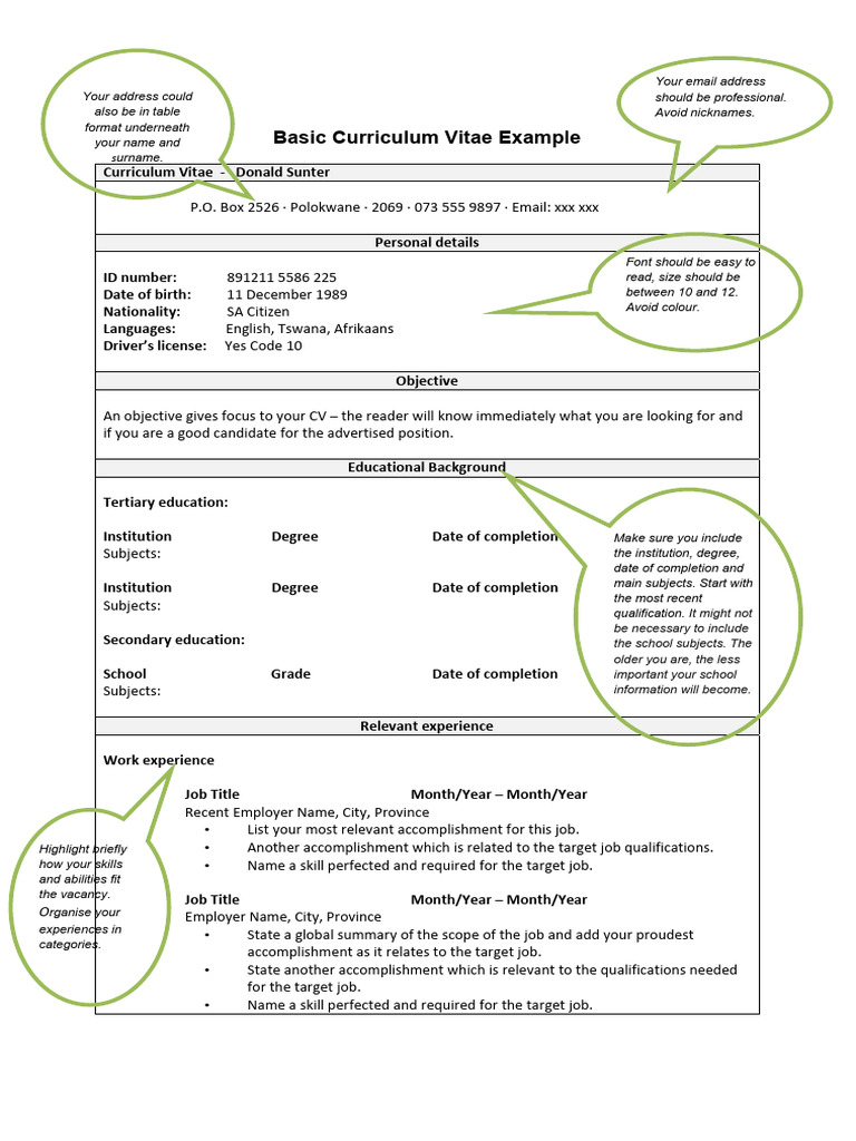 Basic Curriculum Vitae Template | PDF