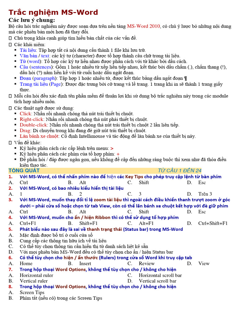Trac Nghiem Word - Da Sua | PDF