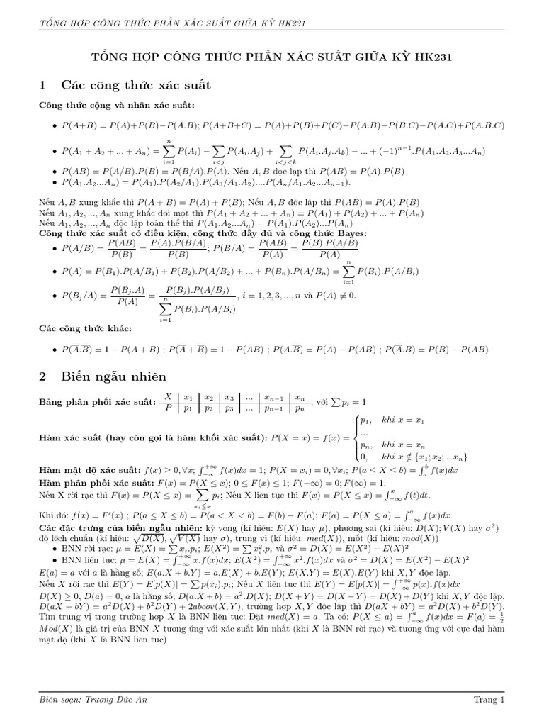 Tong Hop Cong Thuc Giua Ky 231 | PDF