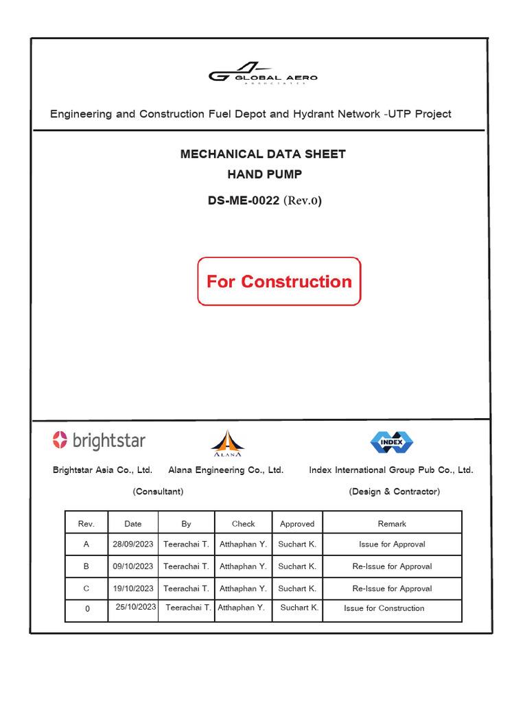 Ds-Me-0022 - Mechanical Data Sheet For Hand Pump (Rev.0) | PDF ...