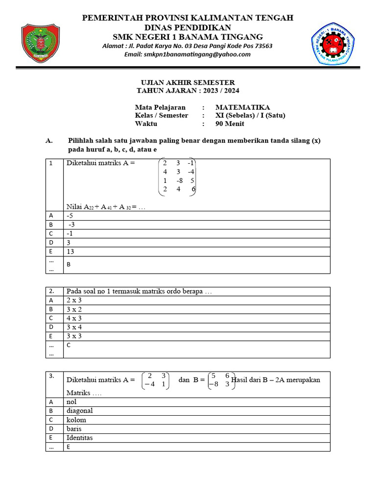Soal Uas MTK Kls Xi Aplikasi SMSTR 1 | PDF | Metode & Bahan Ajar