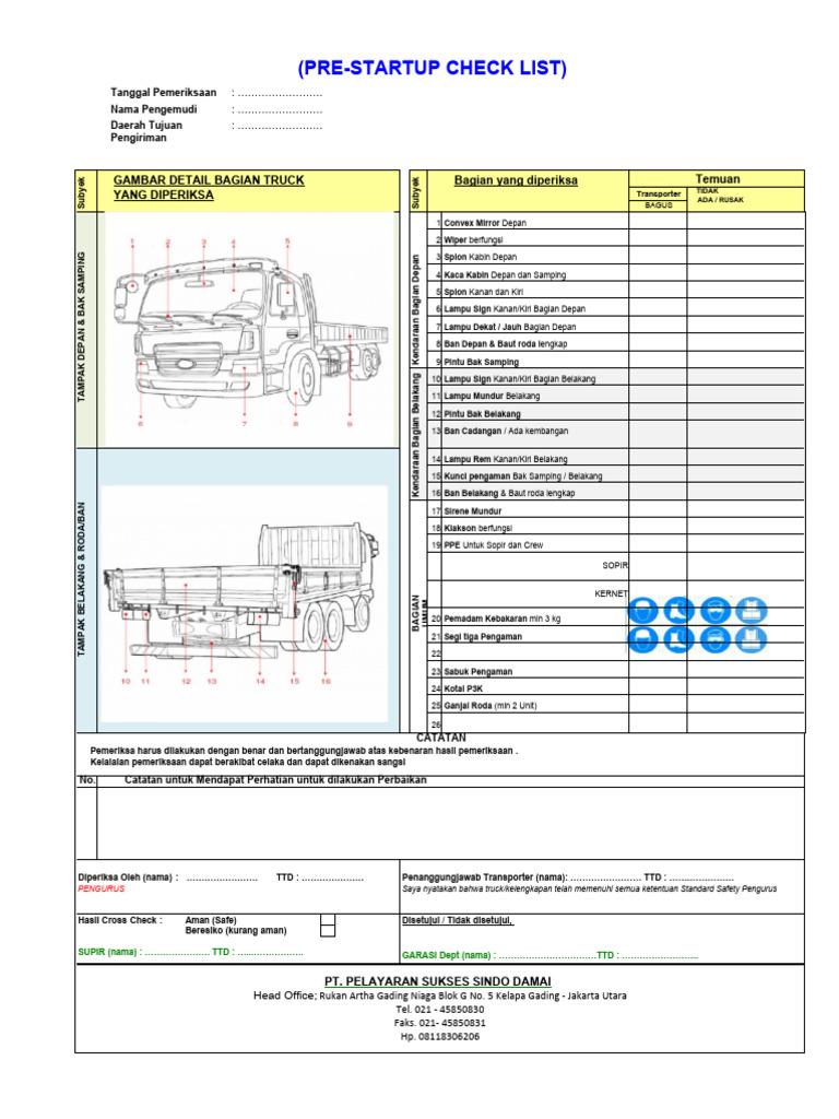 Pre-Start Up Check List Transporter - Update | PDF