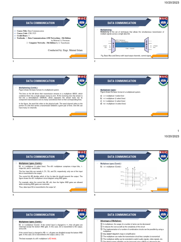 Data Communication - 5th Lecture | PDF | Multiplexing | Wavelength Division Multiplexing