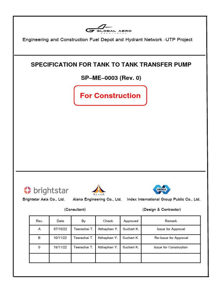 Specification For Tank To Tank Transfer Pump (Rev.0) - (P-1501) | PDF ...
