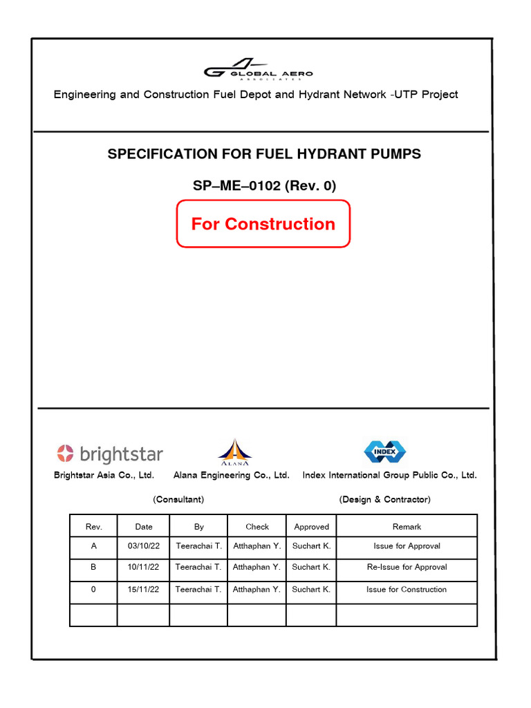 Specification For Fuel Hydrant Pumps (Rev.0) - (p1102 To P-1105) | PDF | Pump | Bearing (Mechanical)