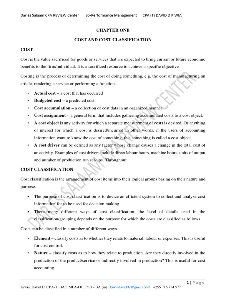 Complete Topic 1 Cost Cost Classification Pdf Cost Of Goods