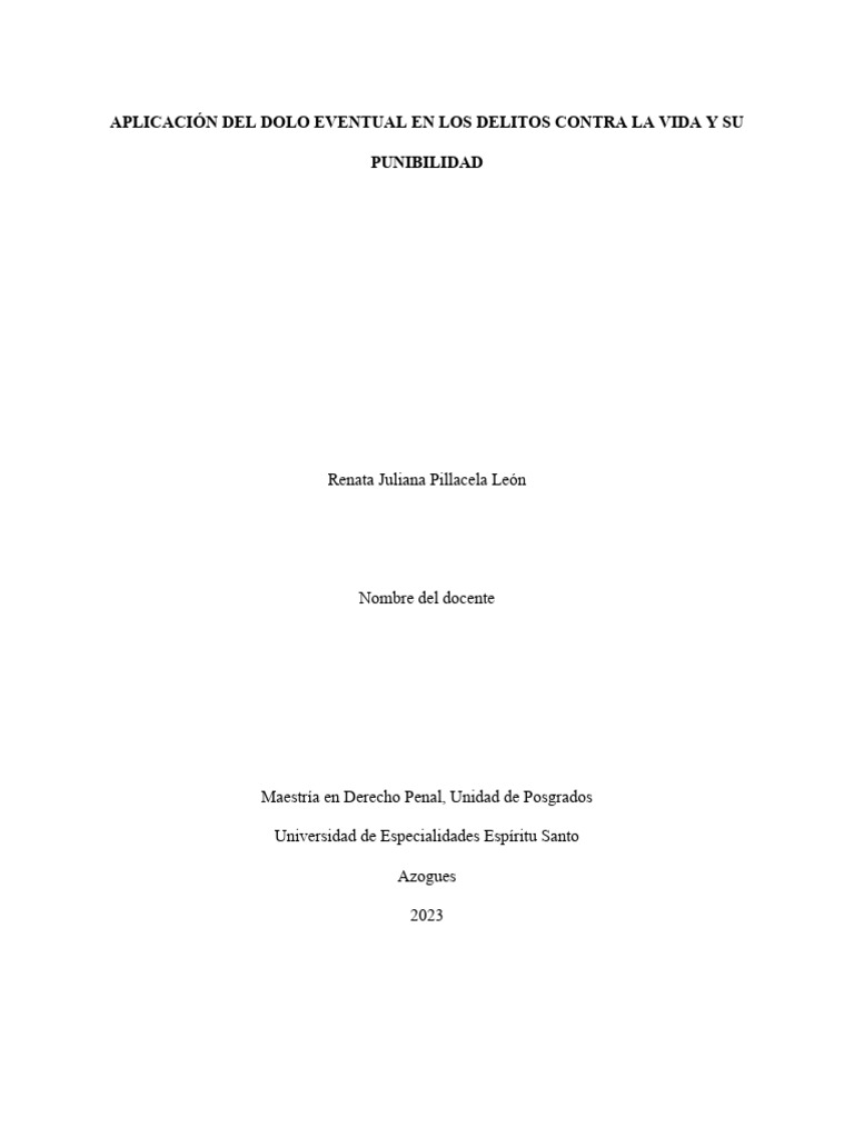 Dolo Eventual en Delitos Contra la Vida | PDF | Intención (Derecho ...