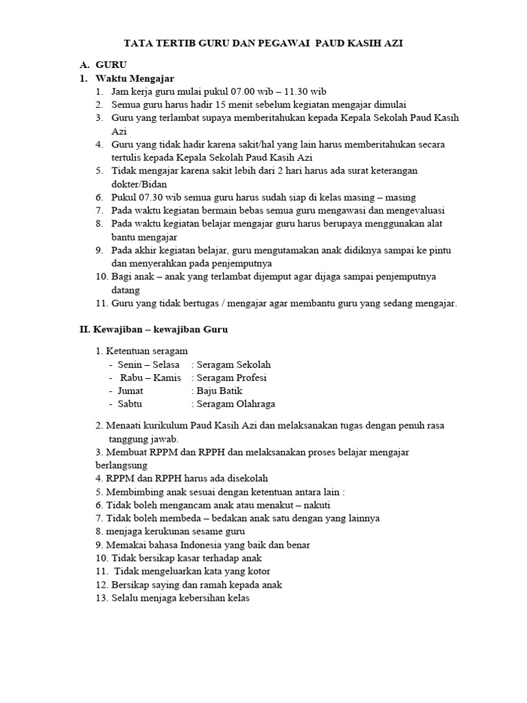 Tata Tertib Guru Dan Pegawai Paud Kasih Azi | PDF | Karier & Perkembangan