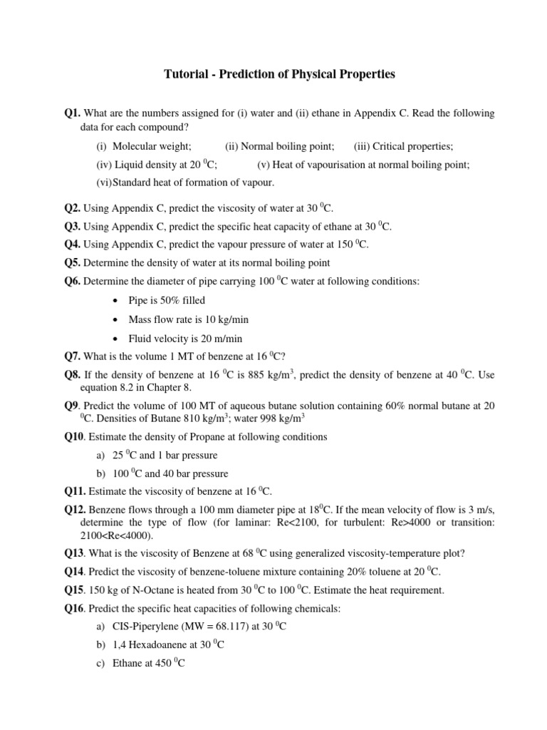 Tutorial-Prediction of Physical Properties (Solutions) | PDF | Fluid ...