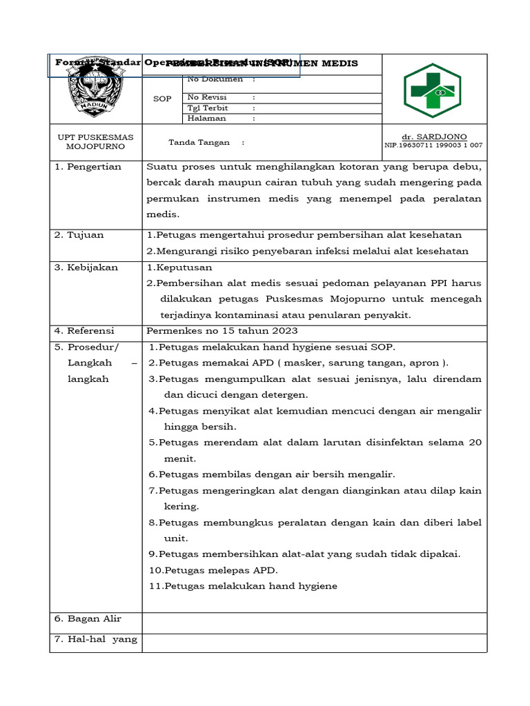 SOP Pembersihan Instrumen Medis | PDF