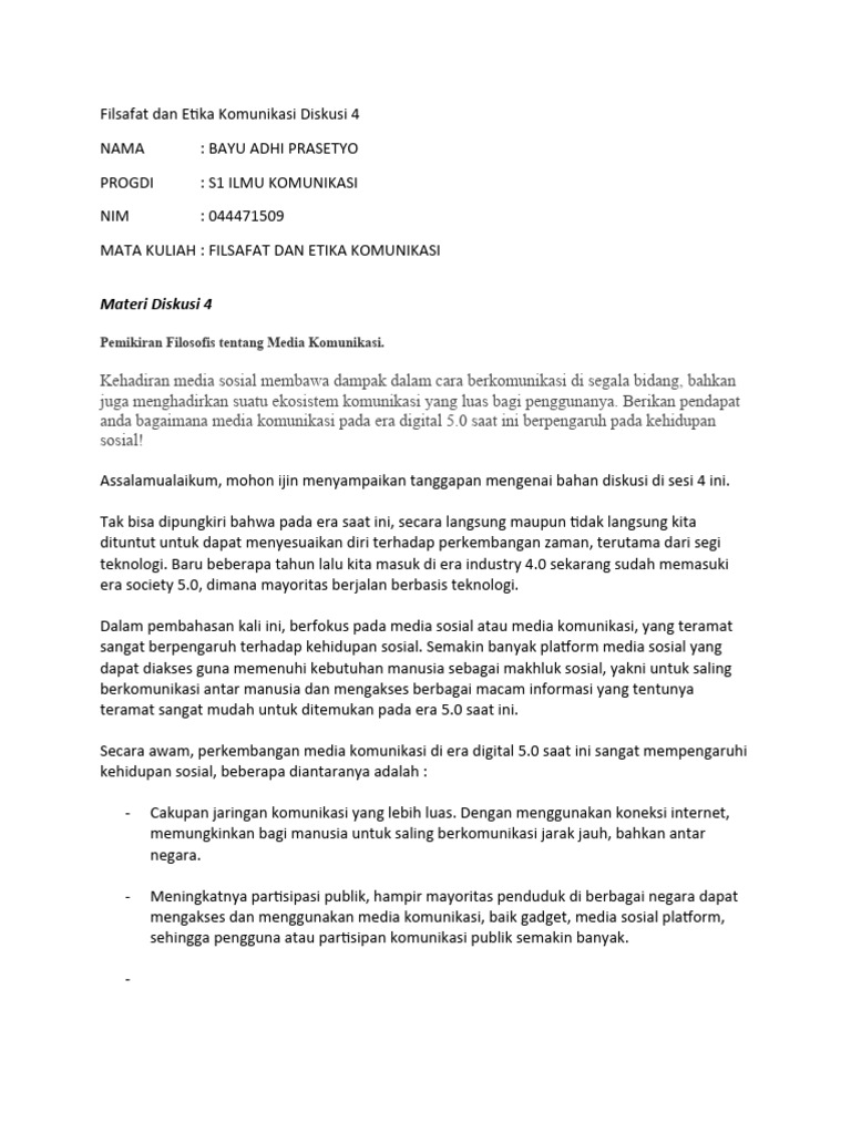 Diskusi 4 - Filsafat Dan Etika Komunikasi | PDF