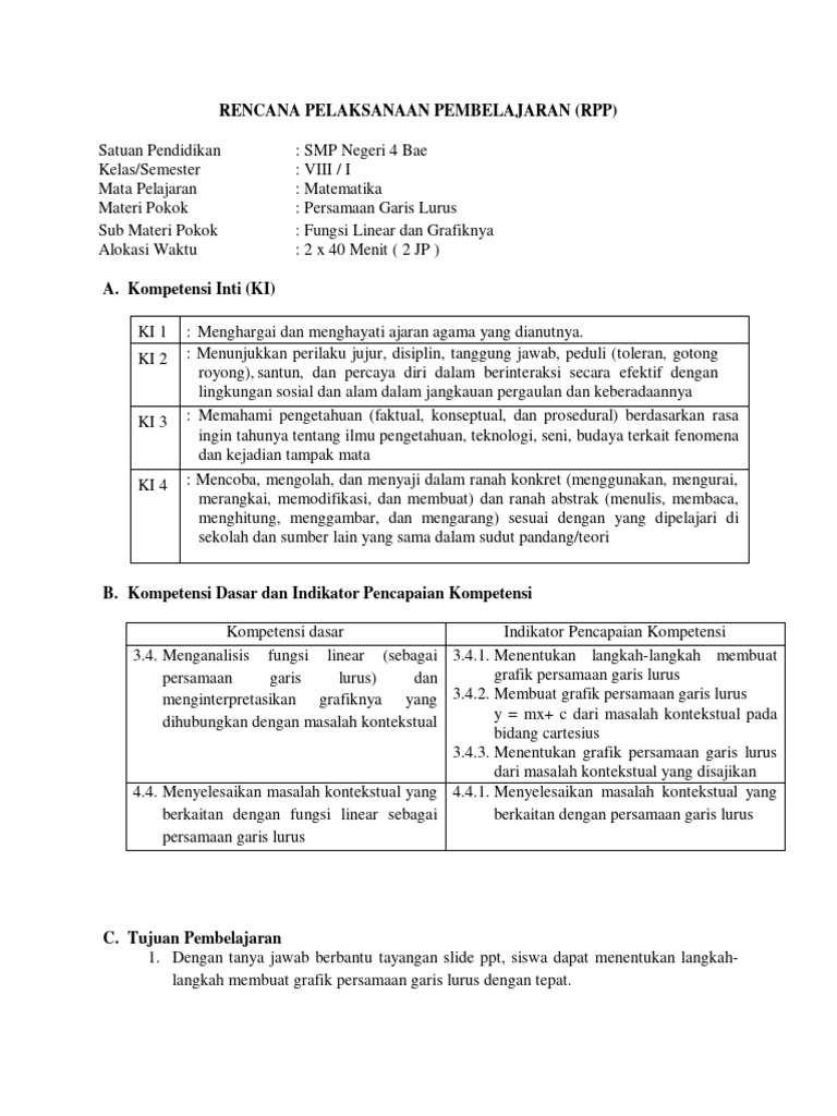 Rencana Pelaksanaan Pembelajaran (RPP) | PDF