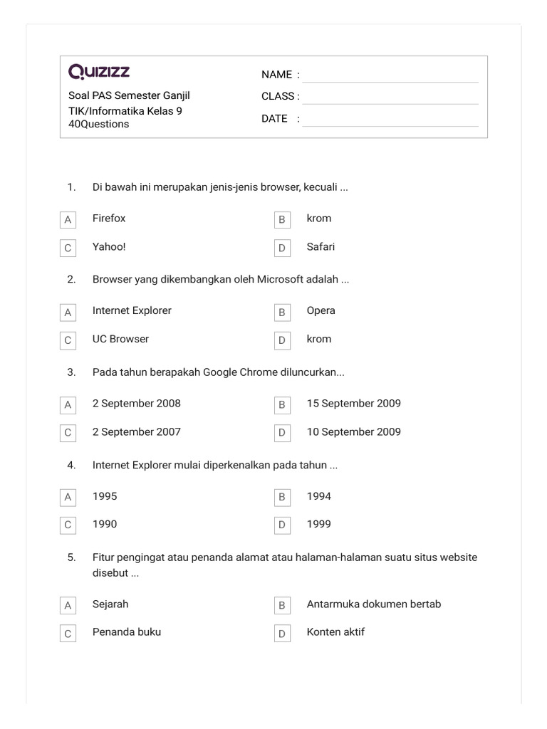 Soal PAS Semester Ganjil TIK - Informatika Kelas 9 | PDF