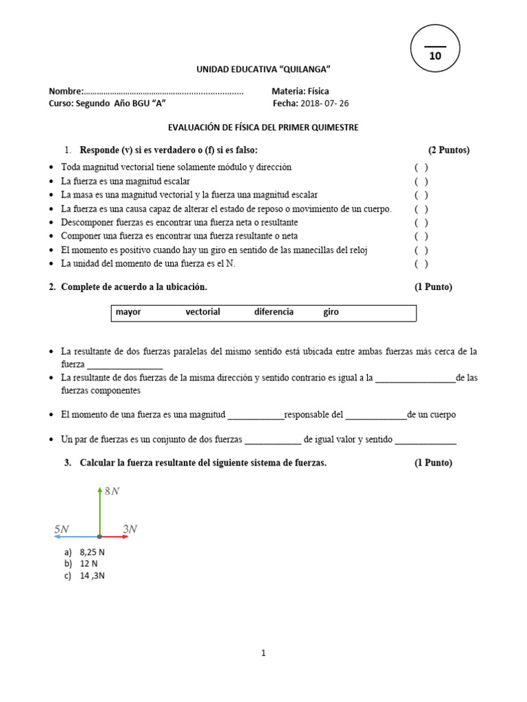P Física 1 | PDF | Fuerza | Vector Euclidiano