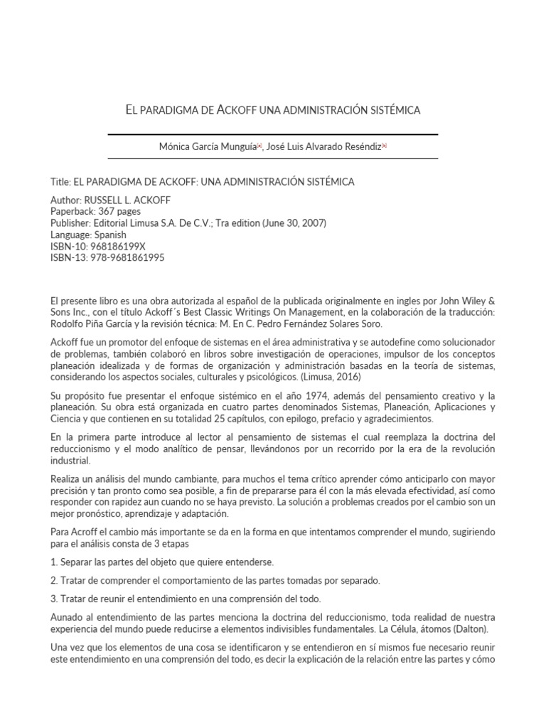 L5 Paradigma Ackoff Resumen | PDF | Planificación | Aprendizaje