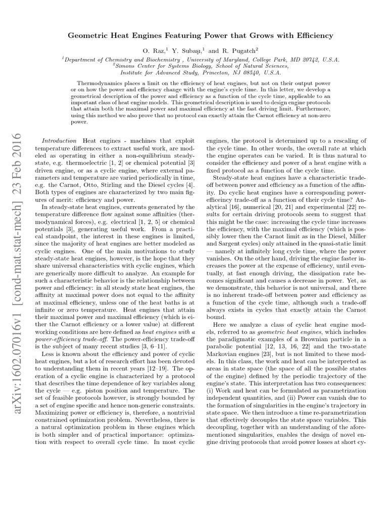 Geometric Heat Engines Featuring Power That Grows With Efficienc1602 ...