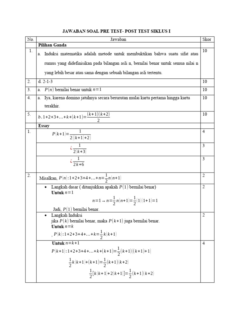JAWABAN SOAL PRE TEST Siklus 1 | PDF | Metode & Bahan Ajar