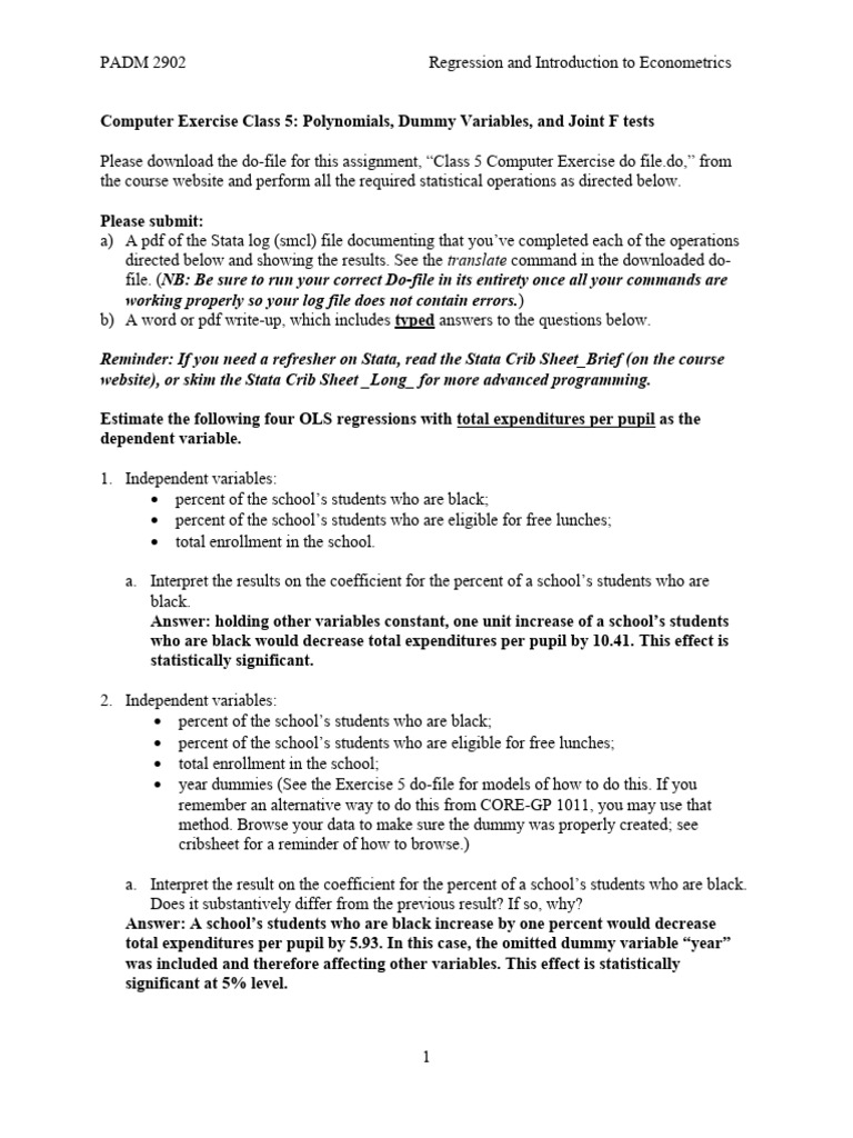 Class 5 Computer Exercise | PDF | Statistics | Multicollinearity