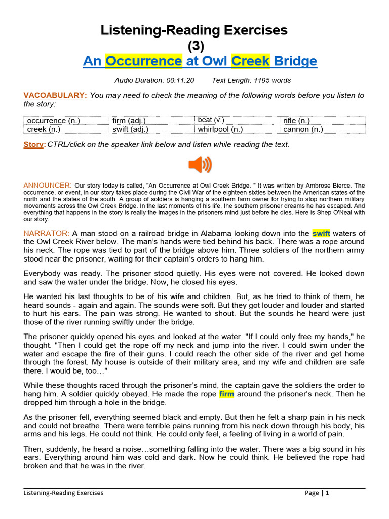 3 - An Occurrence at Owl Creek Bridge | PDF