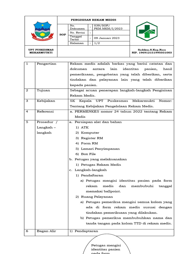 Sop Pengisian Rekam Medis | PDF | Sains & Matematika